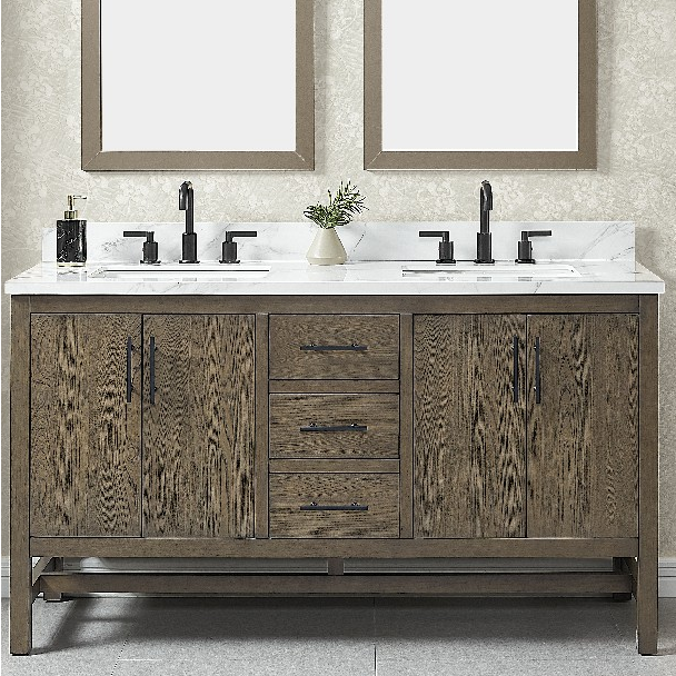 Solon 60-in Vanity Combo Antique Elm with Calacatta Sintered Stone Top ...